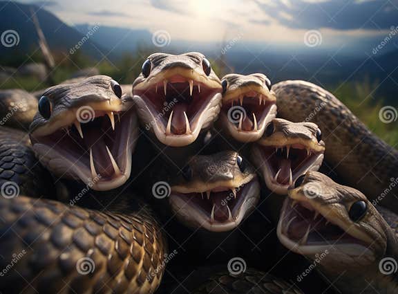 A Group of Snakes Looking at the Camera Stock Illustration ...