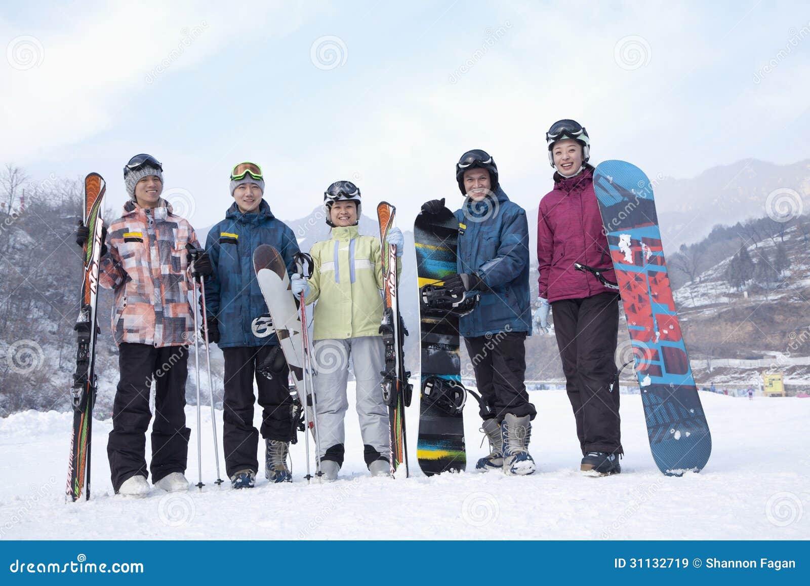 Group of Snowboarders in Ski Resort, Portrait Stock Image - Image of ...