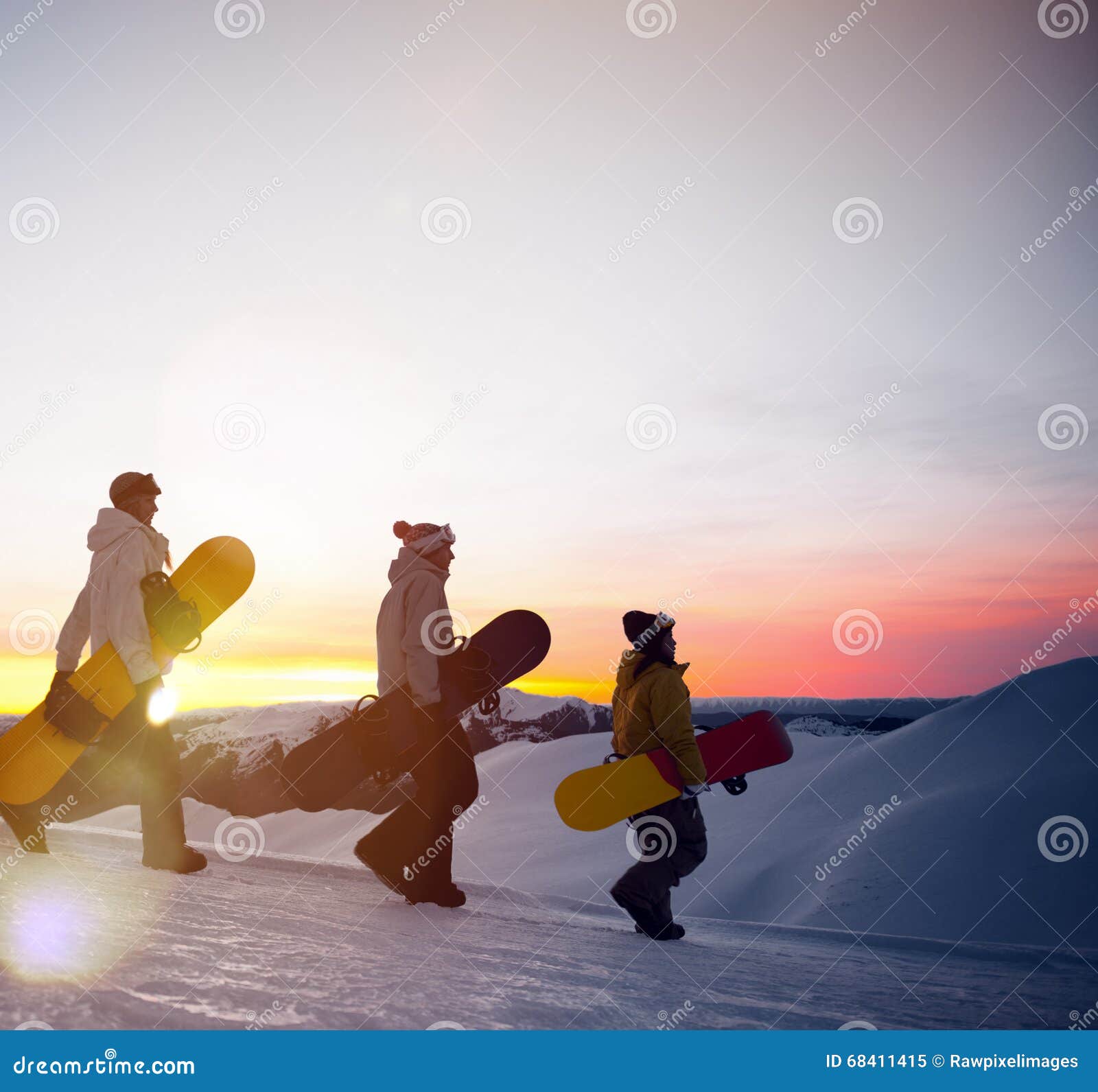 Group of Snowboarders on Top of the Mountain Stock Image - Image of ...