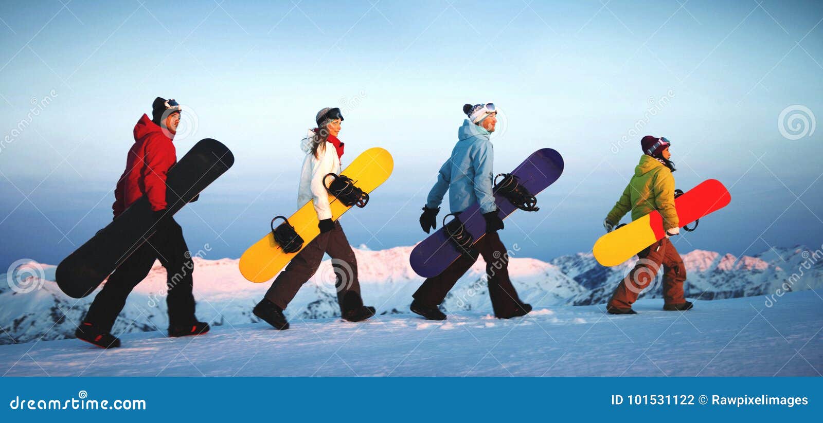 Group of Snowboarders on Top of the Mountain. Stock Photo - Image of ...
