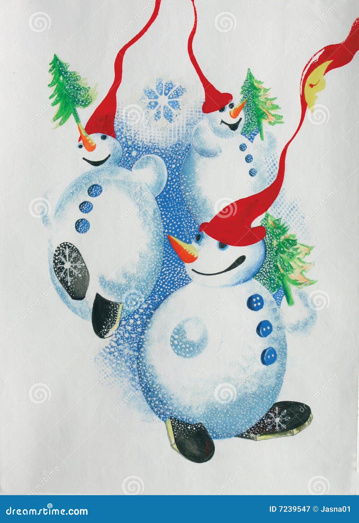 Group of snowmen stock illustration. Illustration of snow - 7239547