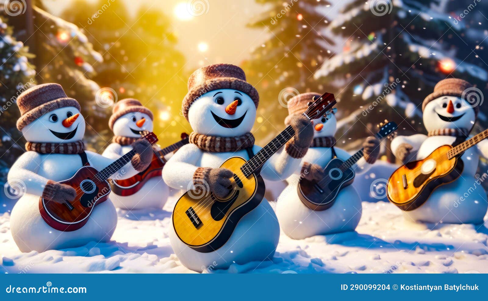 Group of Snowmen with Guitars and Snowman Holding Guitar. Generative AI ...