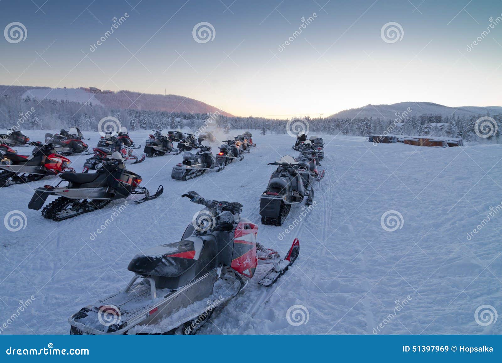 Group of snowmobiles stock image. Image of snow, highcountry - 51397969