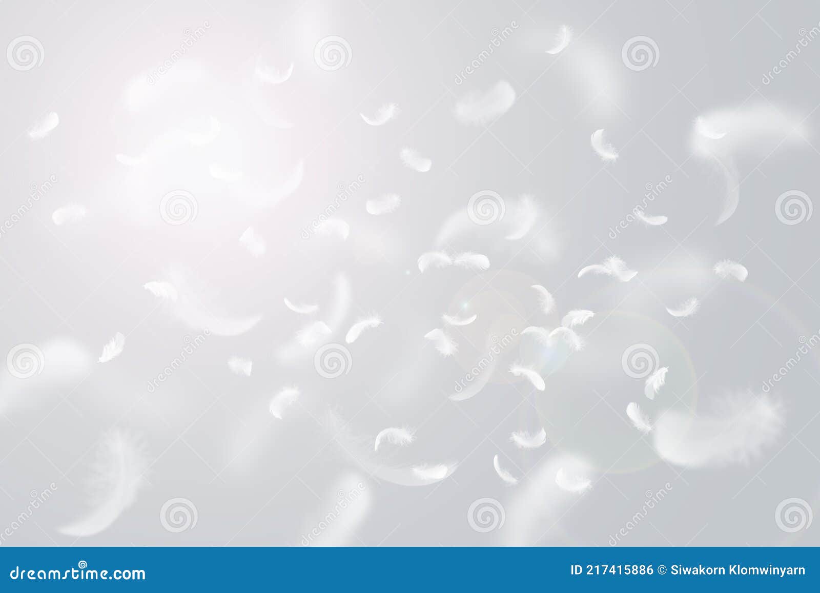 Group Of Soft And Light Feathers Floating In The Sky. Heavenly Dreamy ...