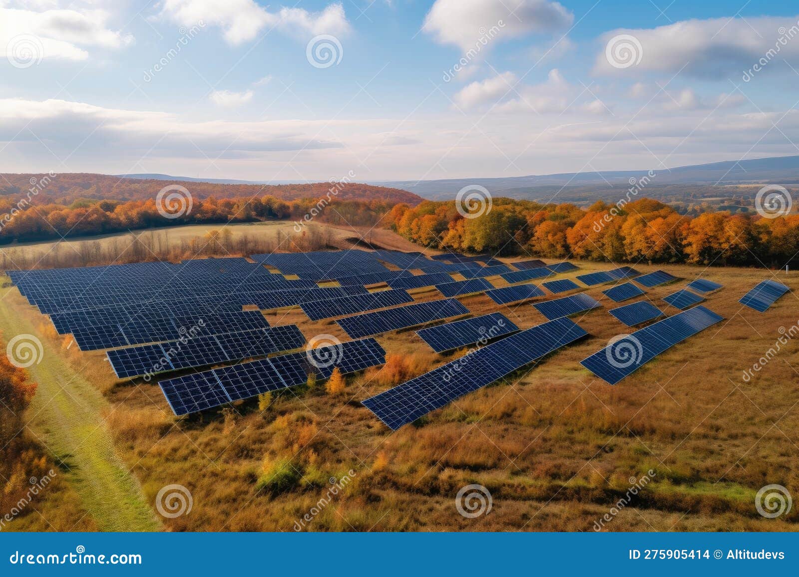 Group of Solar Panels and Installations in a Field, Surrounded by ...