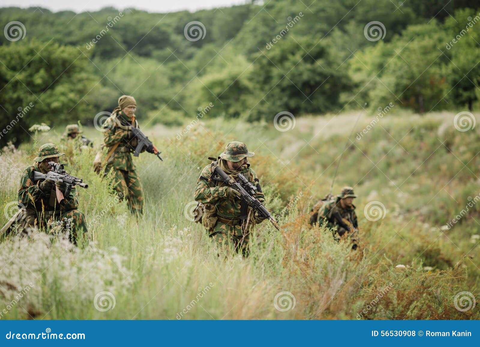 Group of Soldiers Special Forces during the Raid in the Forest Stock ...