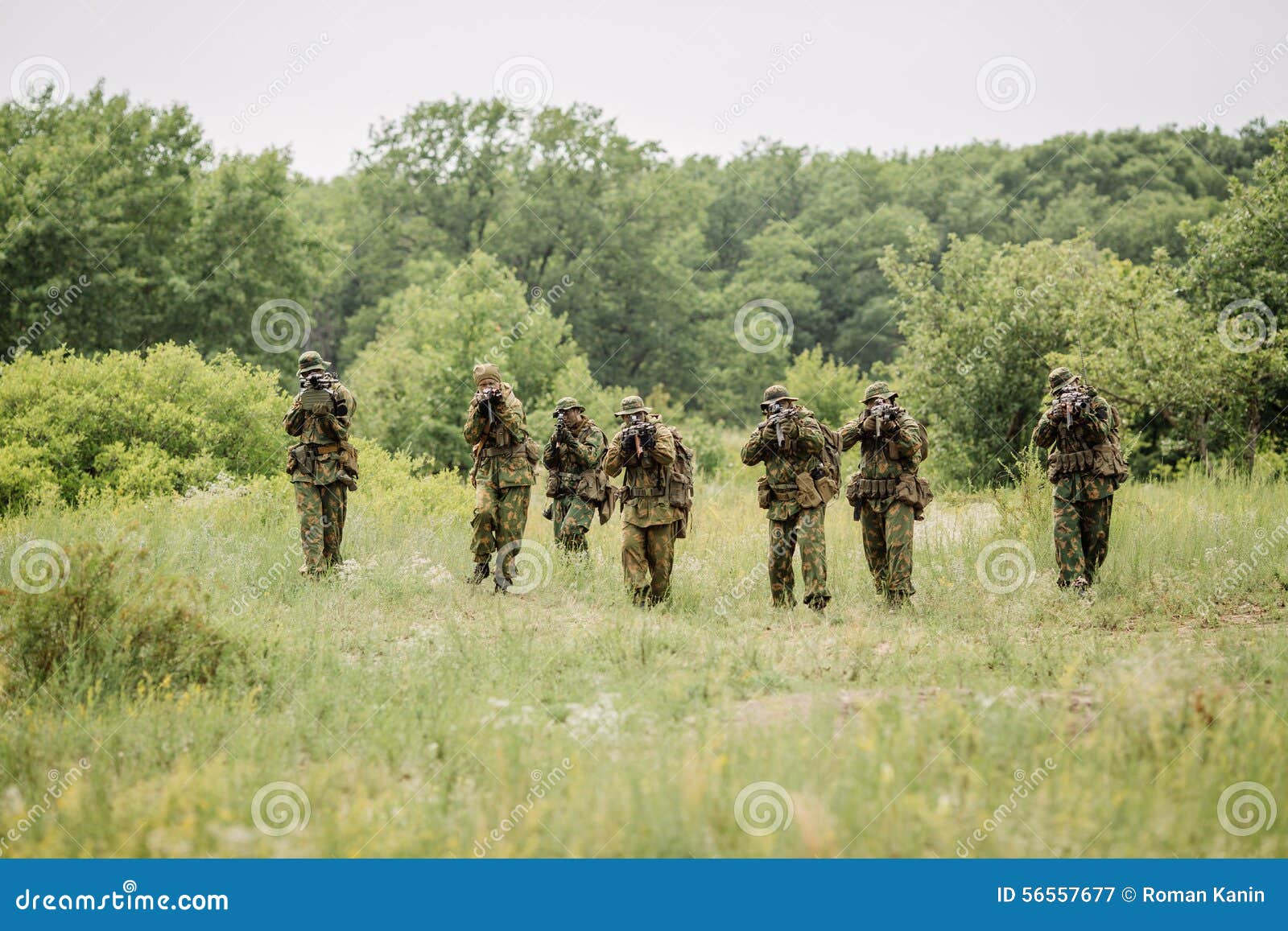Group of Soldiers Special Forces during the Raid in the Forest Stock ...