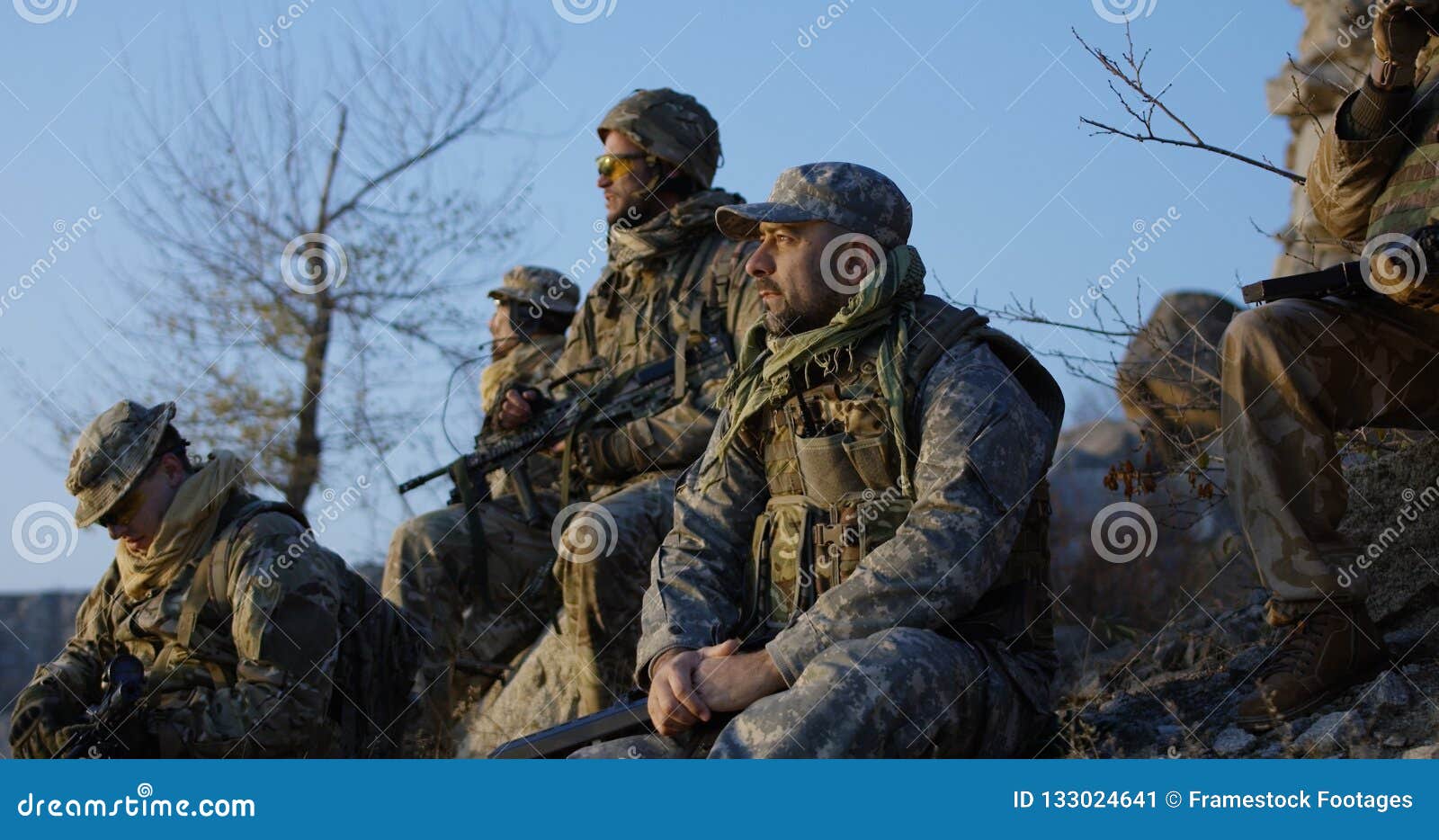 Group Soldiers Taking a Break during an Assault Stock Image - Image of ...