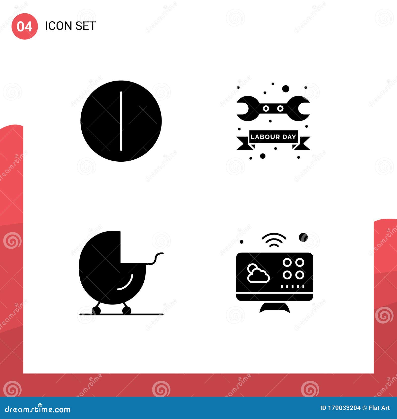 Group of 4 Solid Glyphs Signs and Symbols for on, Buggy, Badge, Wrench ...