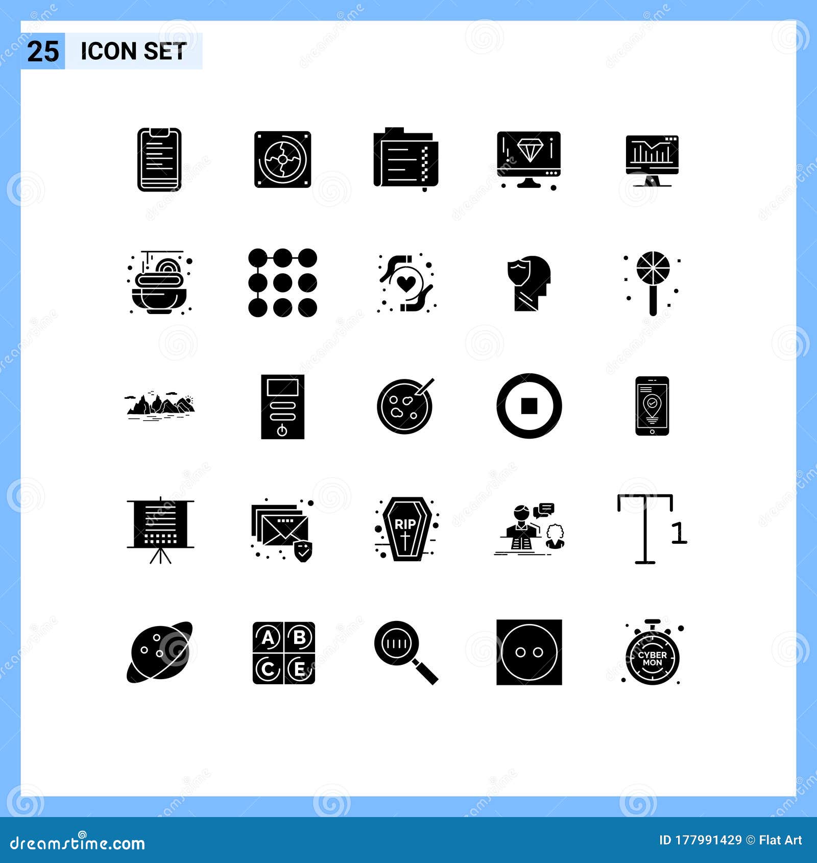 Group of 25 Solid Glyphs Signs and Symbols for Computer, Computer ...