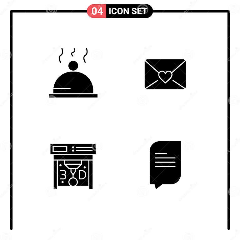 Group of 4 Solid Glyphs Signs and Symbols for Dish, Chat, Mail ...