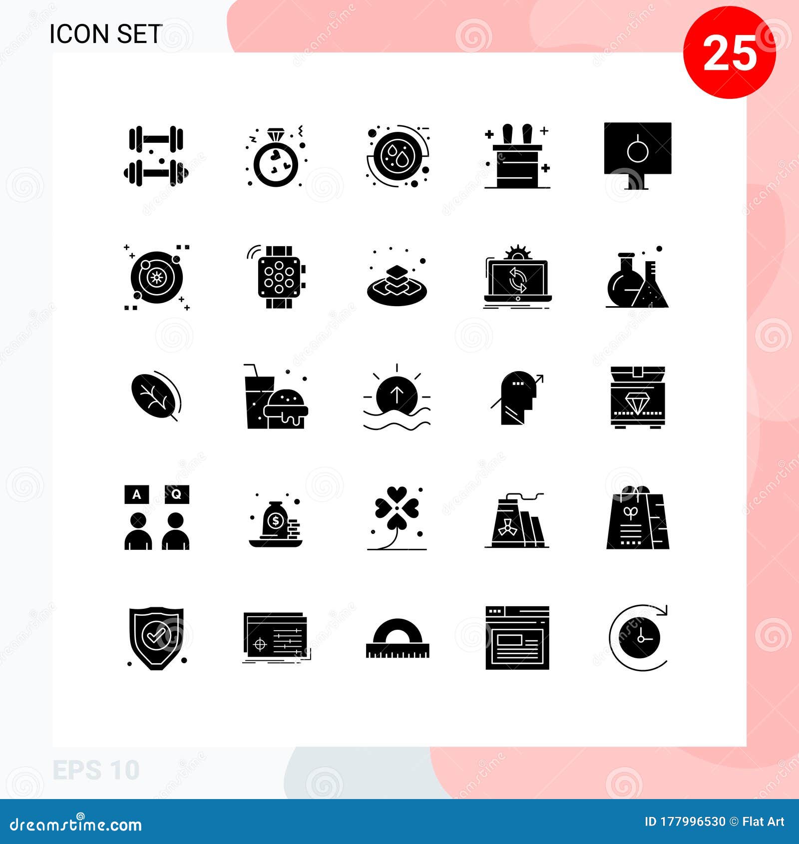 Group of 25 Solid Glyphs Signs and Symbols for Pc, Locked, Blood, Lock ...