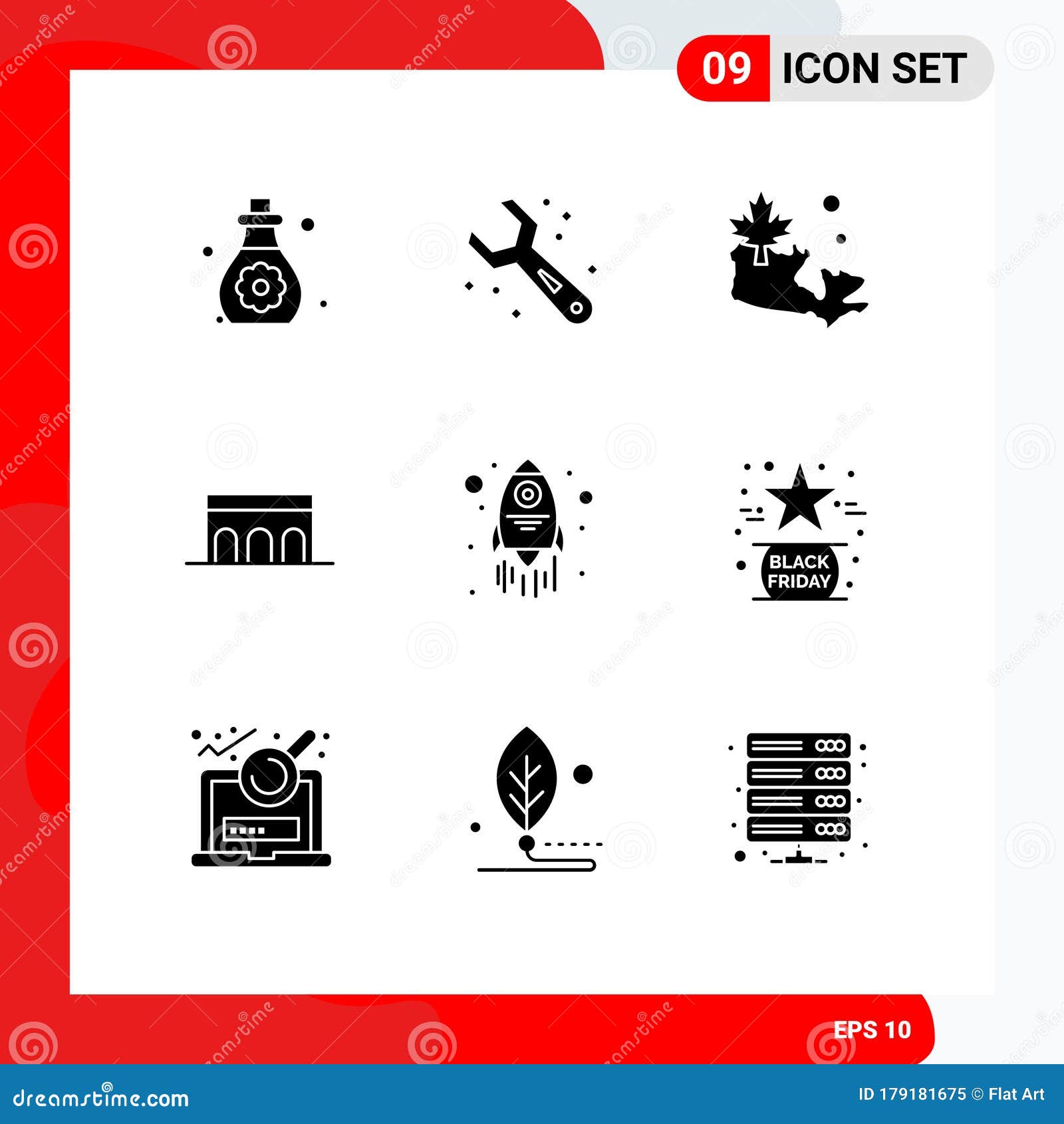 Group of 9 Solid Glyphs Signs and Symbols for Rocket, Monument, Map ...