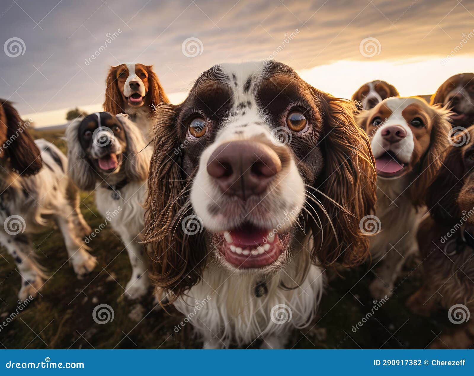 A Group of Spaniels Looking at the Camera Stock Photo - Image of ...