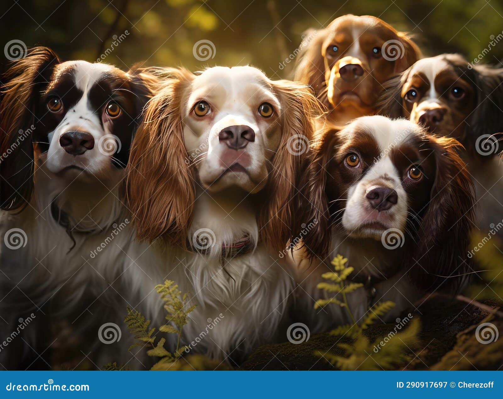 A Group of Spaniels Looking at the Camera Stock Image - Image of park ...