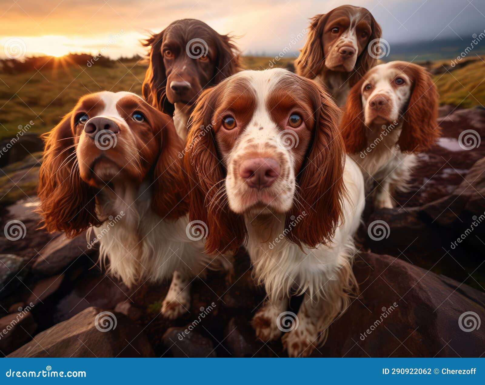 A Group of Spaniels Looking at the Camera Stock Photo - Image of mammal ...