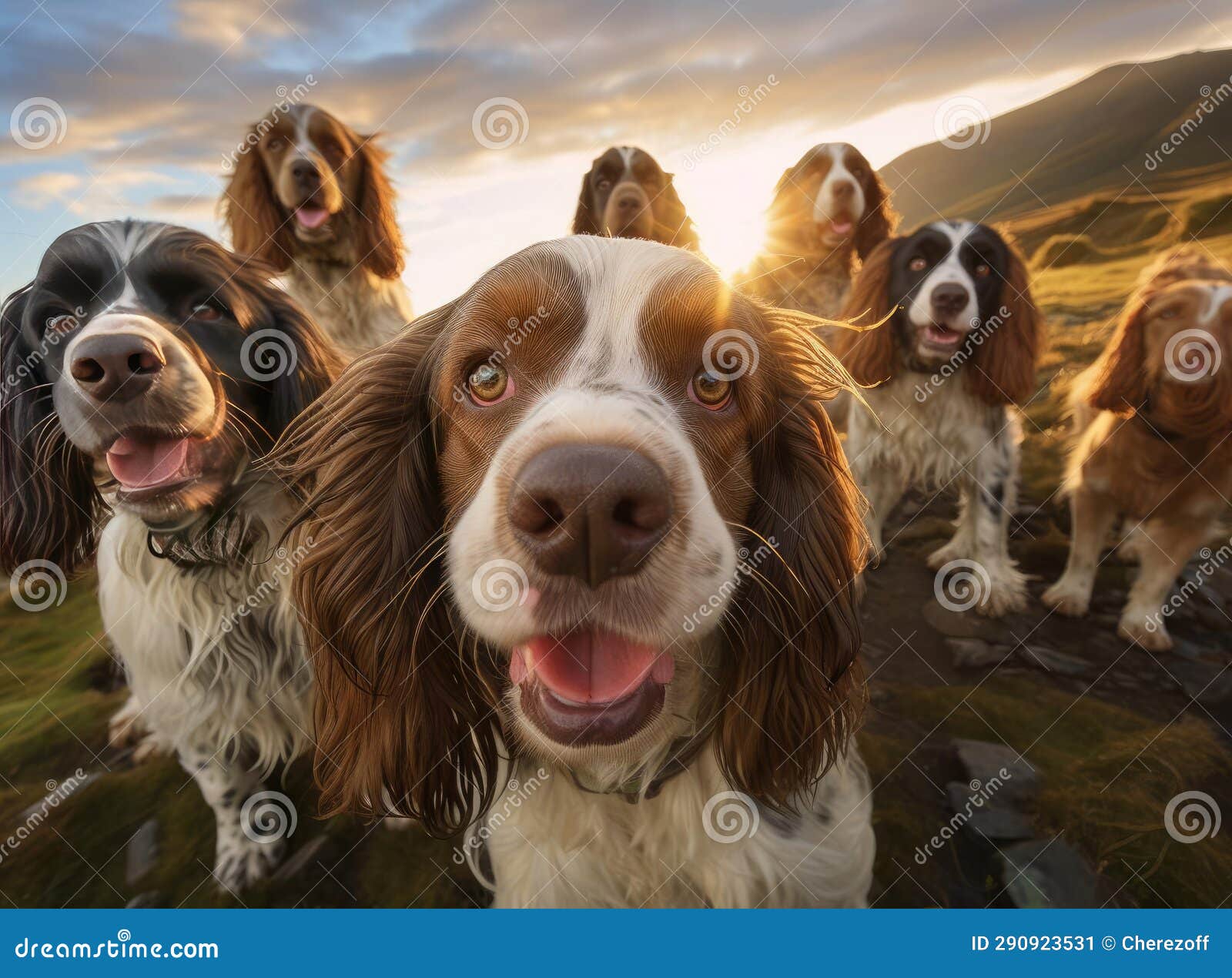 A Group of Spaniels Looking at the Camera Stock Image - Image of cocker, group: 290923531