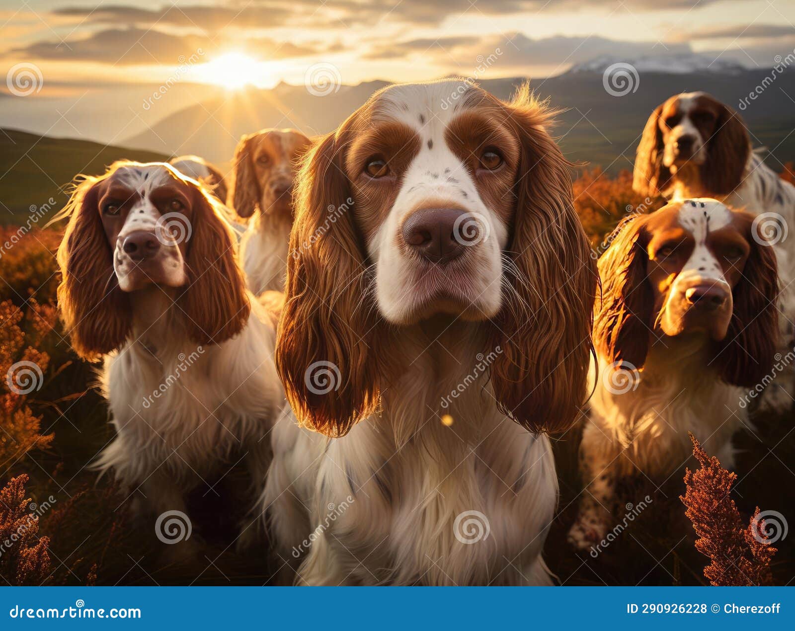A Group of Spaniels Looking at the Camera Stock Photo - Image of mammal ...