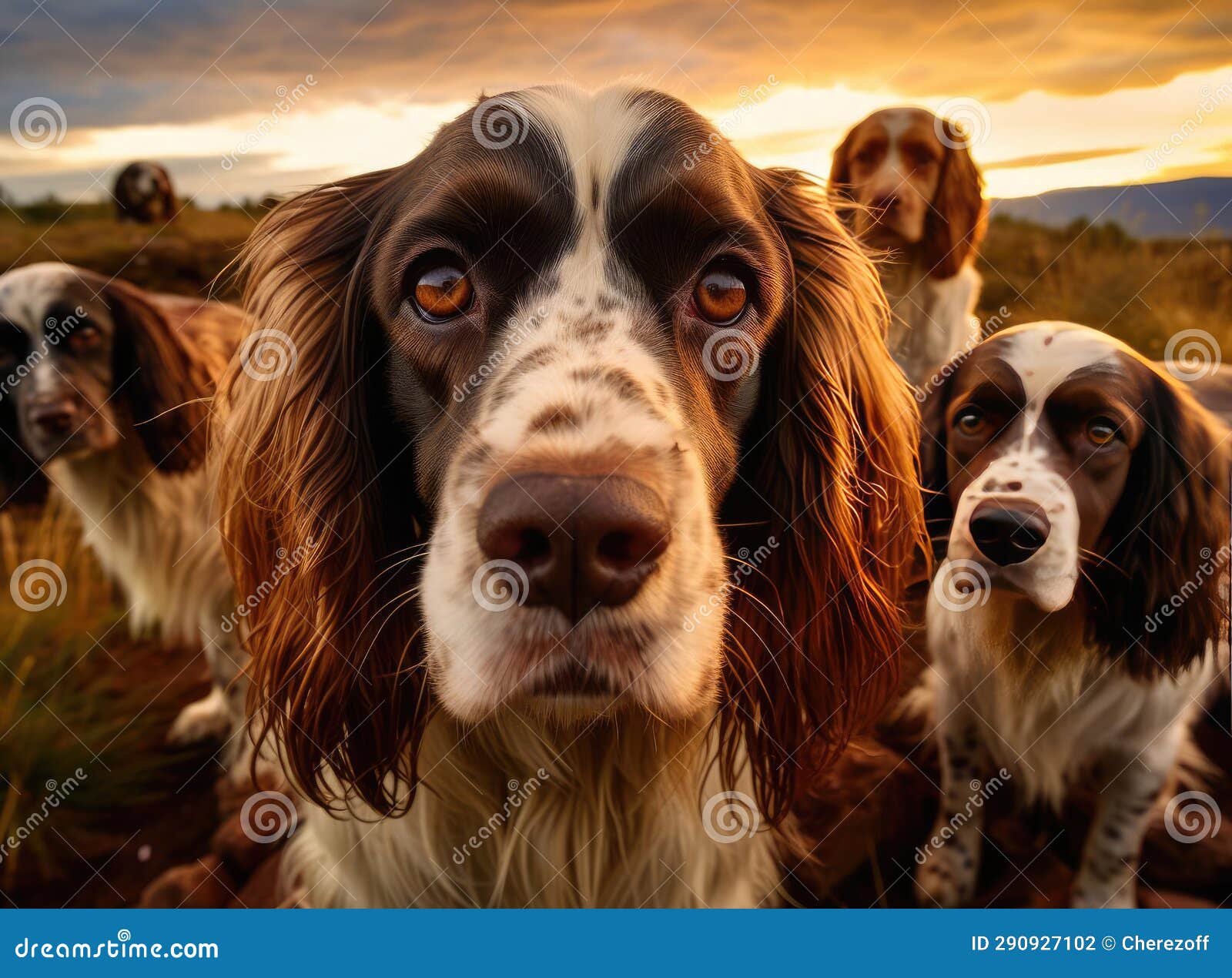 A Group of Spaniels Looking at the Camera Stock Photo - Image of ...