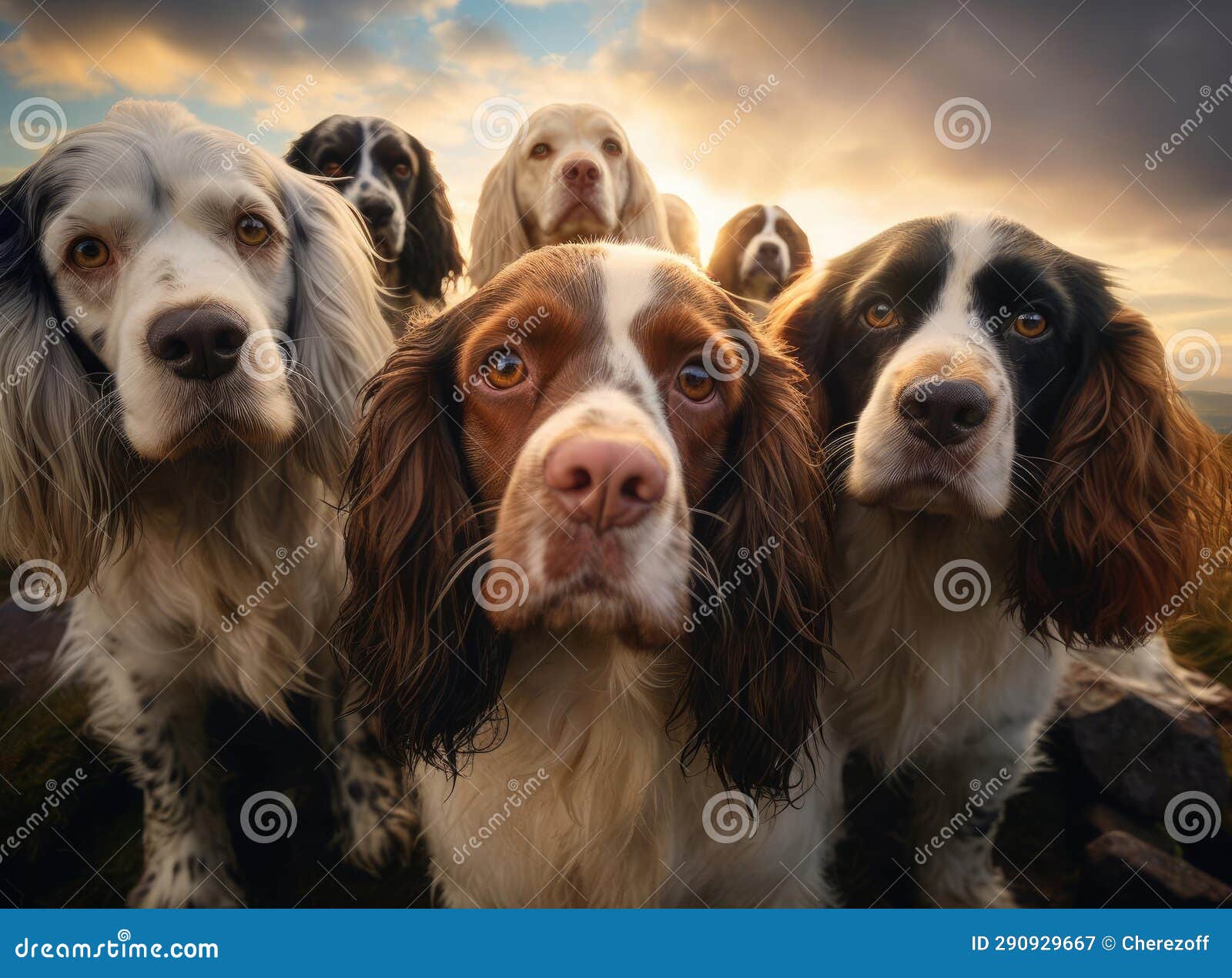 A Group of Spaniels Looking at the Camera Stock Image - Image of ...