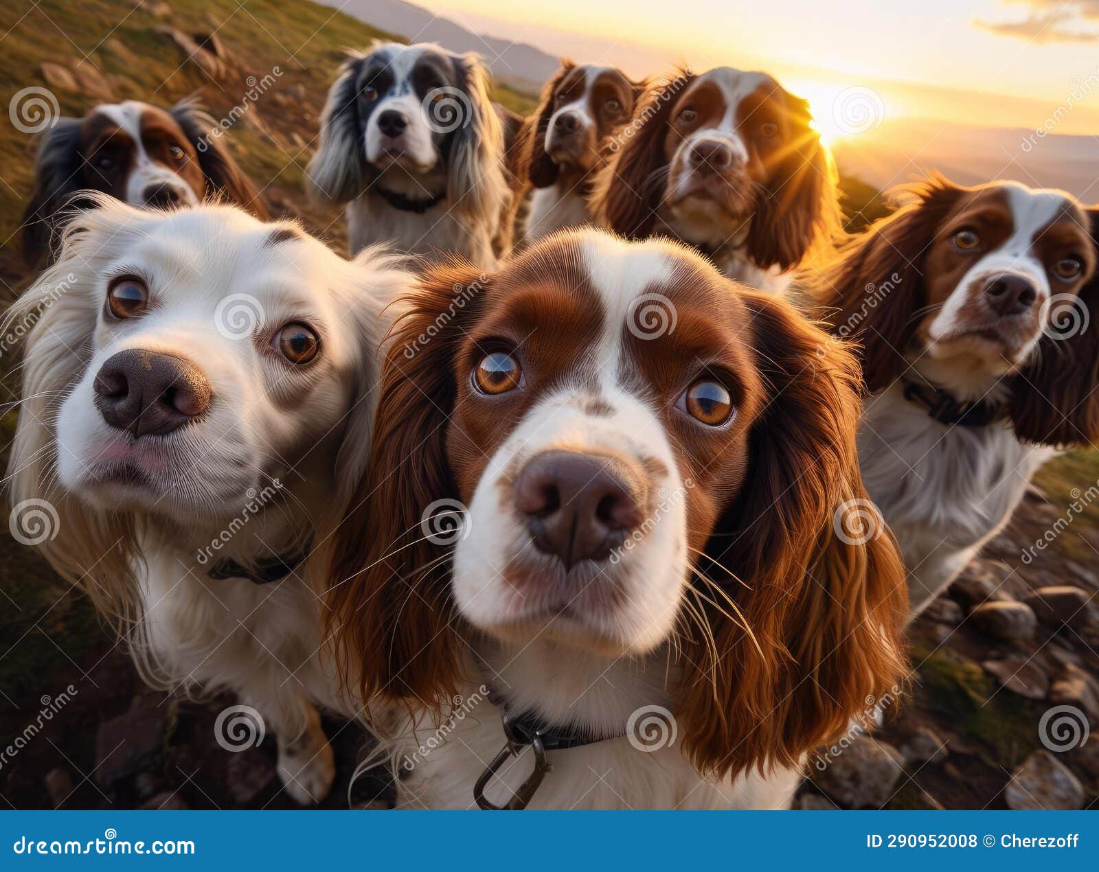 A Group of Spaniels Looking at the Camera Stock Photo - Image of dogs ...