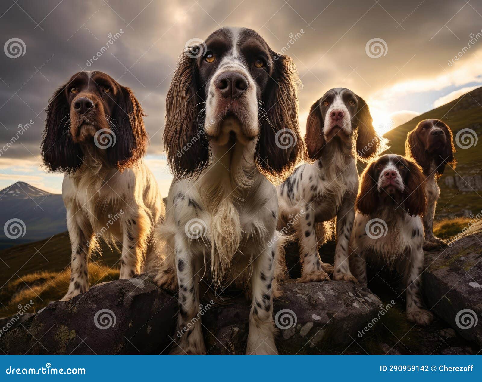 A Group of Spaniels Looking at the Camera Stock Photo - Image of ...