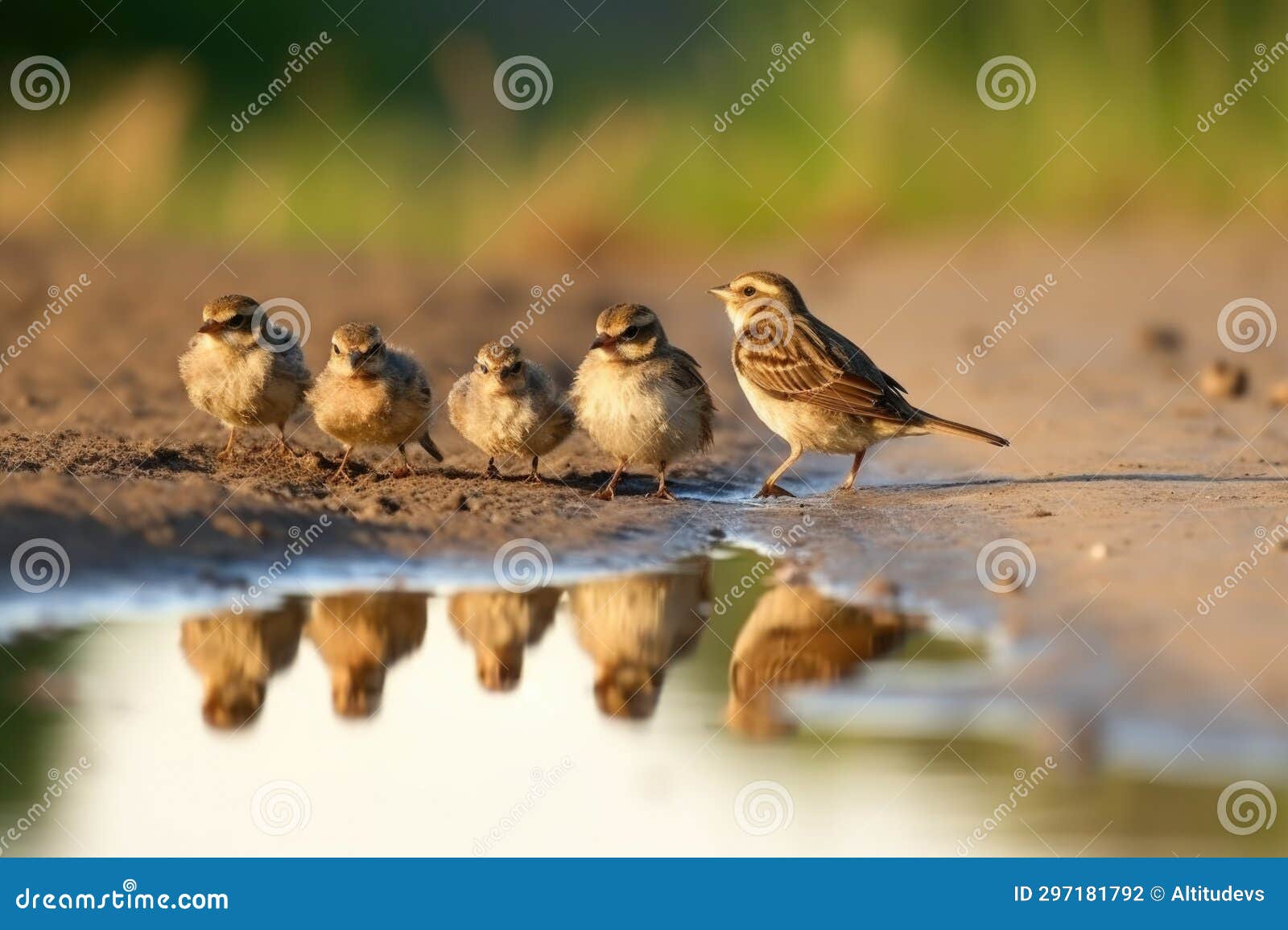 A Group of Sparrows in a Tiny Desert Puddle after a Rare Rainfall Stock ...