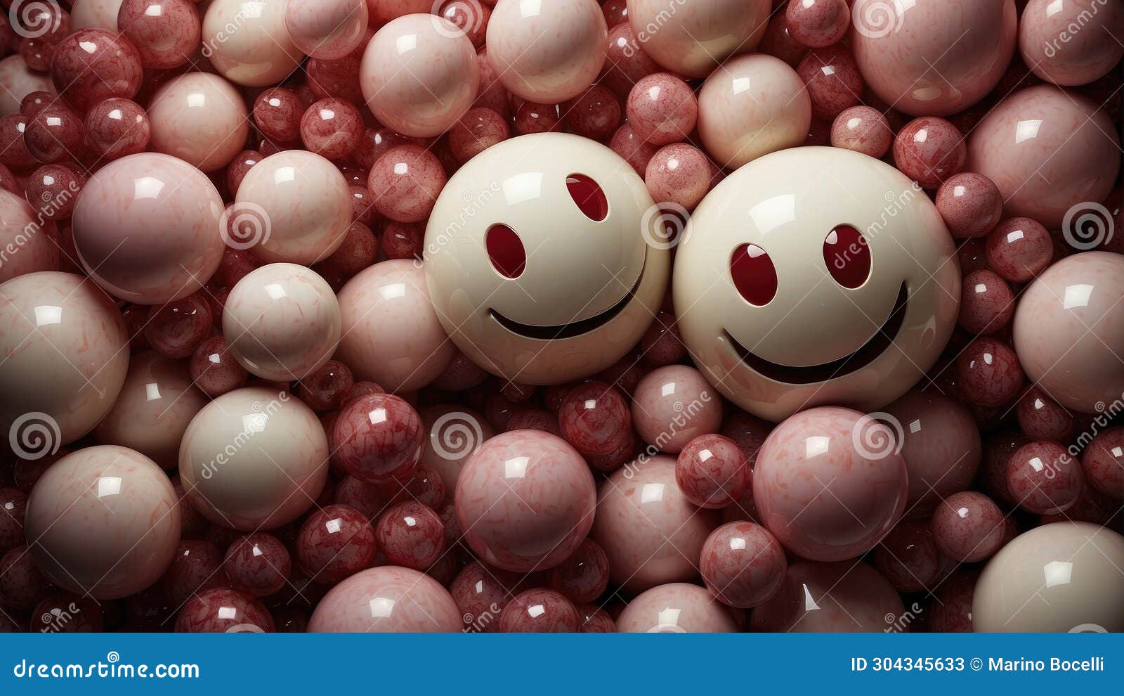 Group of Spherical Red and Cream Smiley Faces Made of Shiny Plastic ...