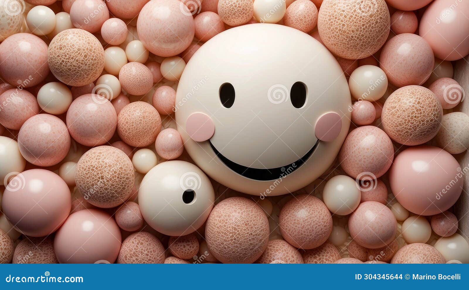 Group of Spherical Red and Cream Smiley Faces Made of Shiny Plastic ...