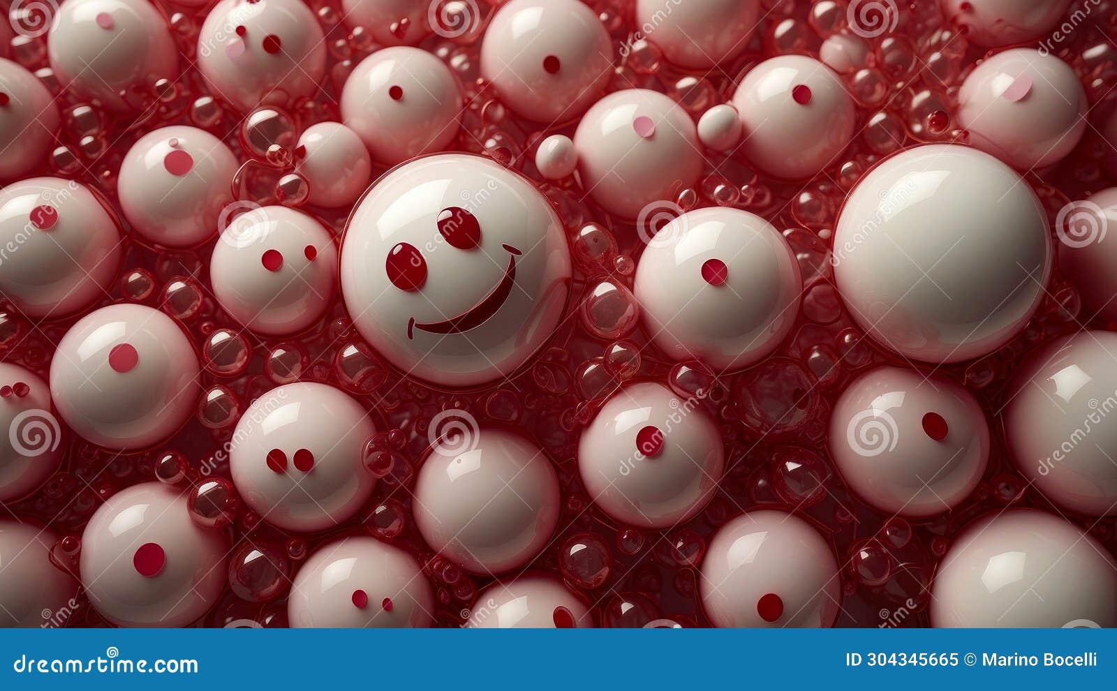 Group of Spherical Red and Cream Smiley Faces Made of Shiny Plastic ...