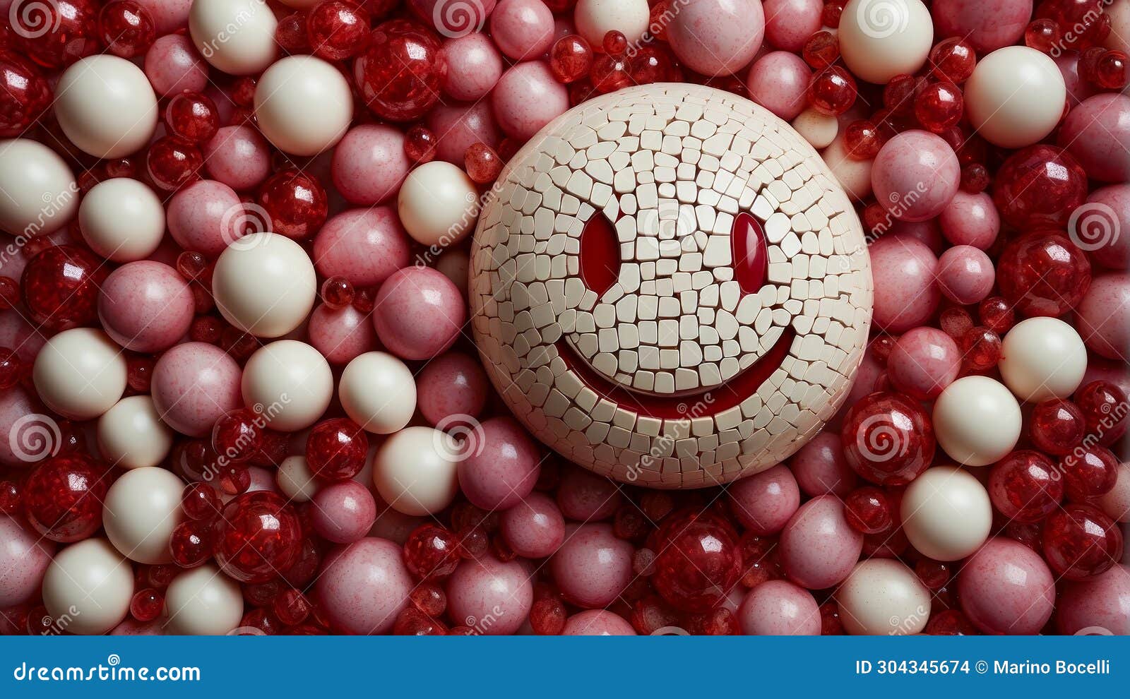 Group of Spherical Red and Cream Smiley Faces Made of Shiny Plastic ...