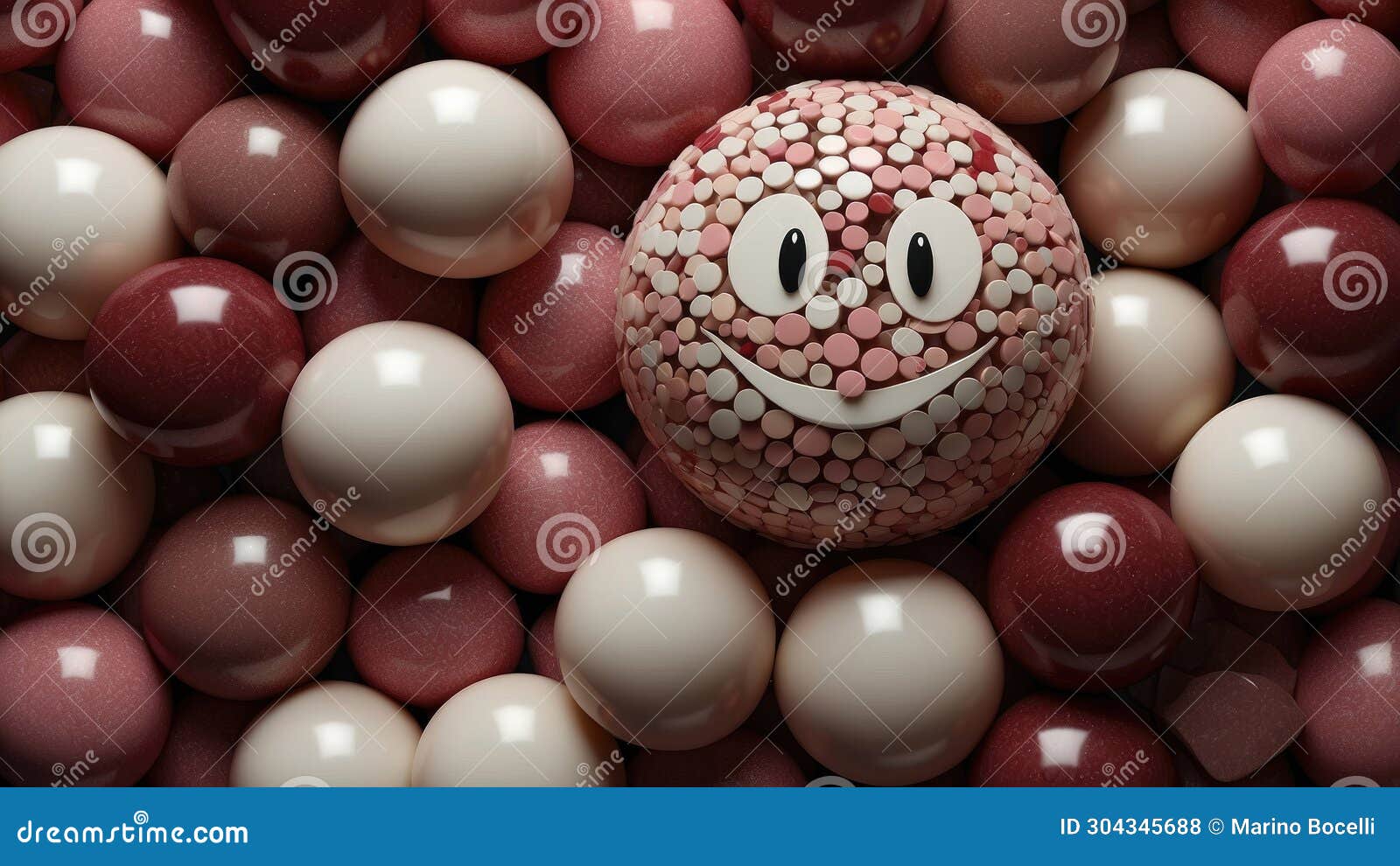 Group of Spherical Red and Cream Smiley Faces Made of Shiny Plastic ...