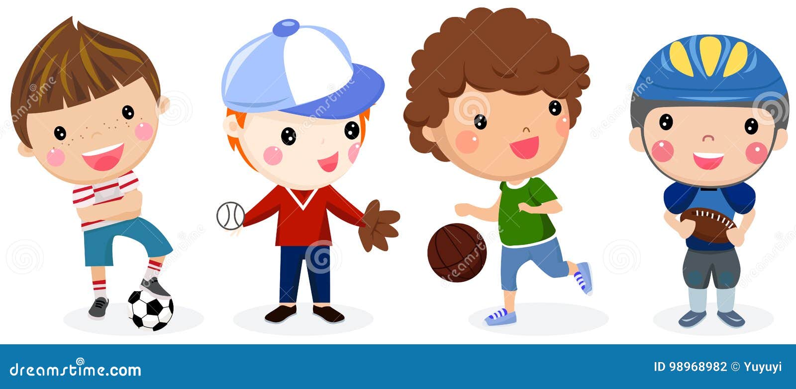 Group of sport boys stock vector. Illustration of cute - 98968982