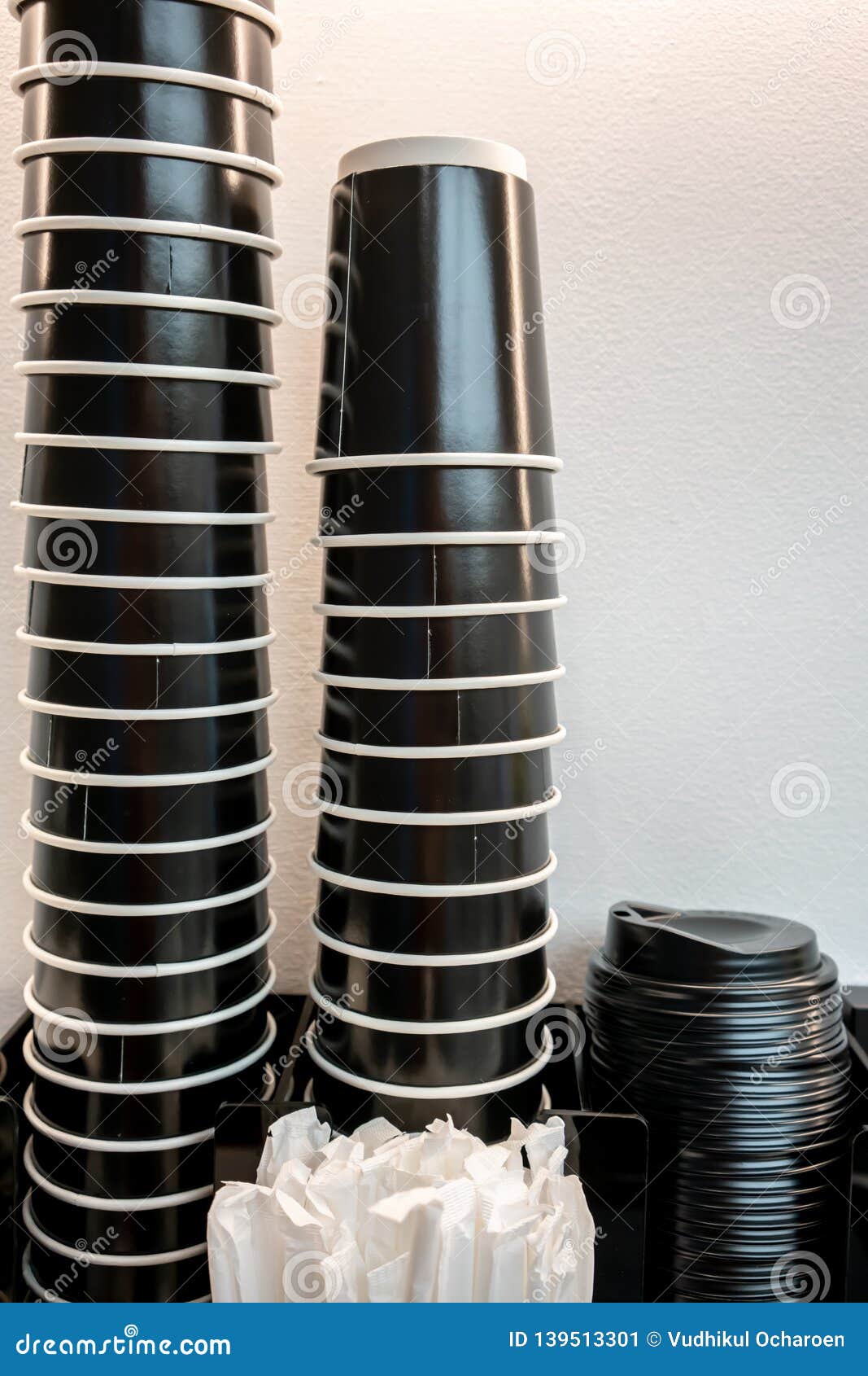 Group of Stack Coffee Black Paper Cup, Space To Put Logo, Life Cafe ...