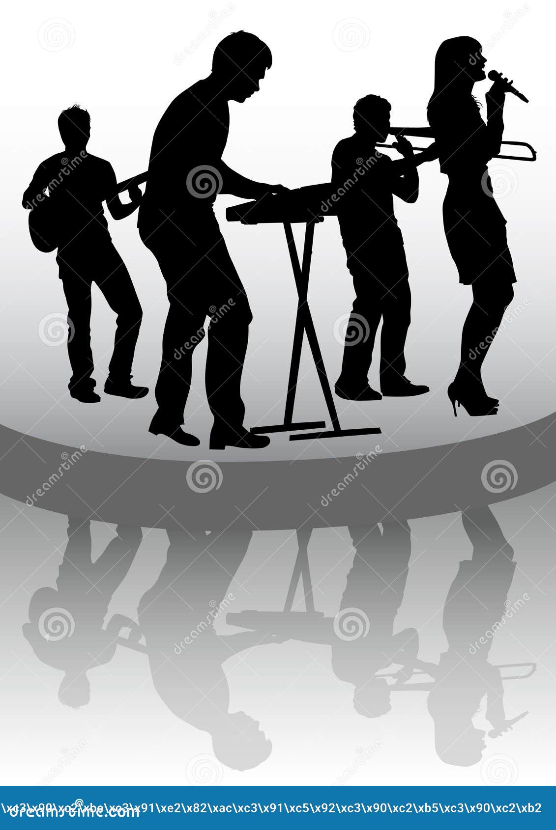 Group on Stage and Reflection Stock Vector - Illustration of performer ...
