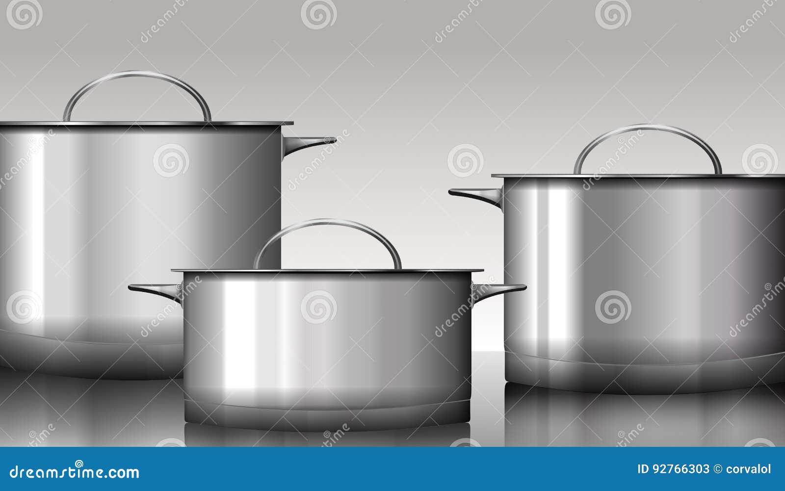 Group of Stainless Steel Kitchenware Isolated on White. Vector I Stock ...