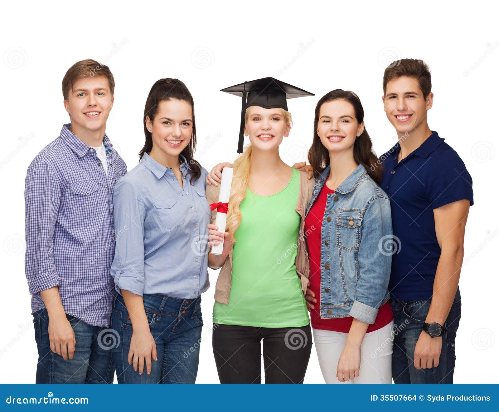 Group of Standing Smiling Students with Diploma Stock Photo - Image of ...