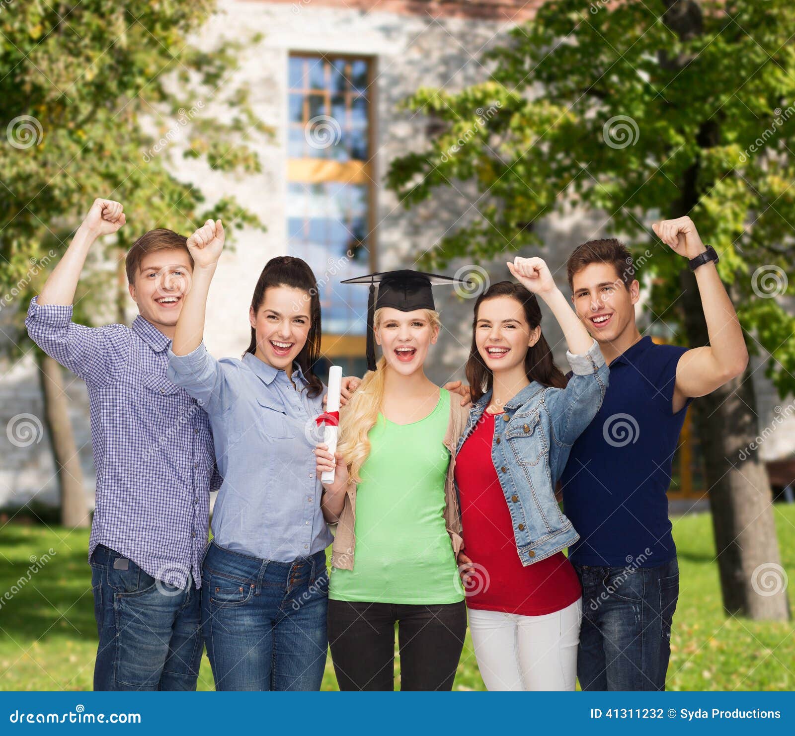 Group of Standing Smiling Students with Diploma Stock Photo - Image of ...