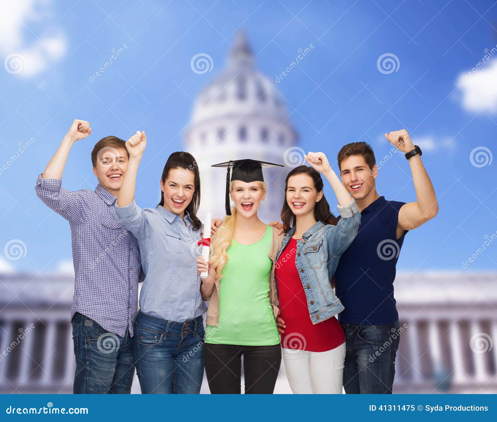 Group of Standing Smiling Students with Diploma Stock Image - Image of ...