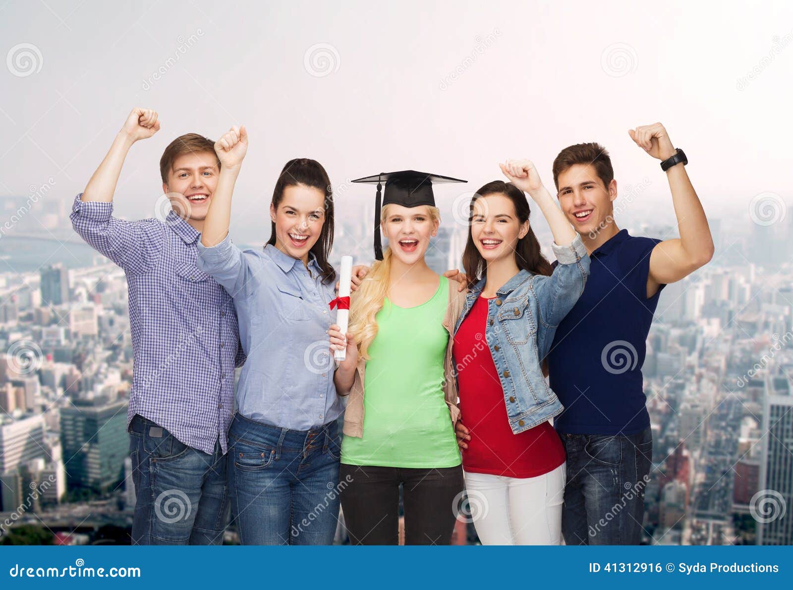 Group of Standing Smiling Students with Diploma Stock Photo - Image of ...
