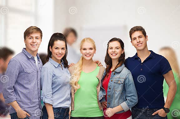 Group of Standing Smiling Students Stock Image - Image of class ...