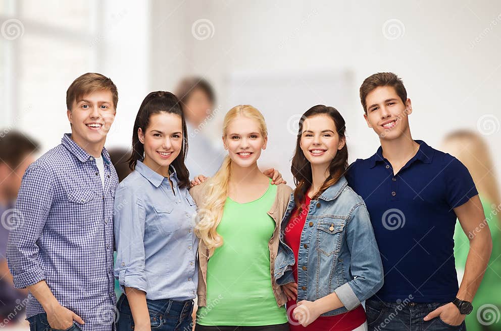 Group of Standing Smiling Students Stock Image - Image of class ...