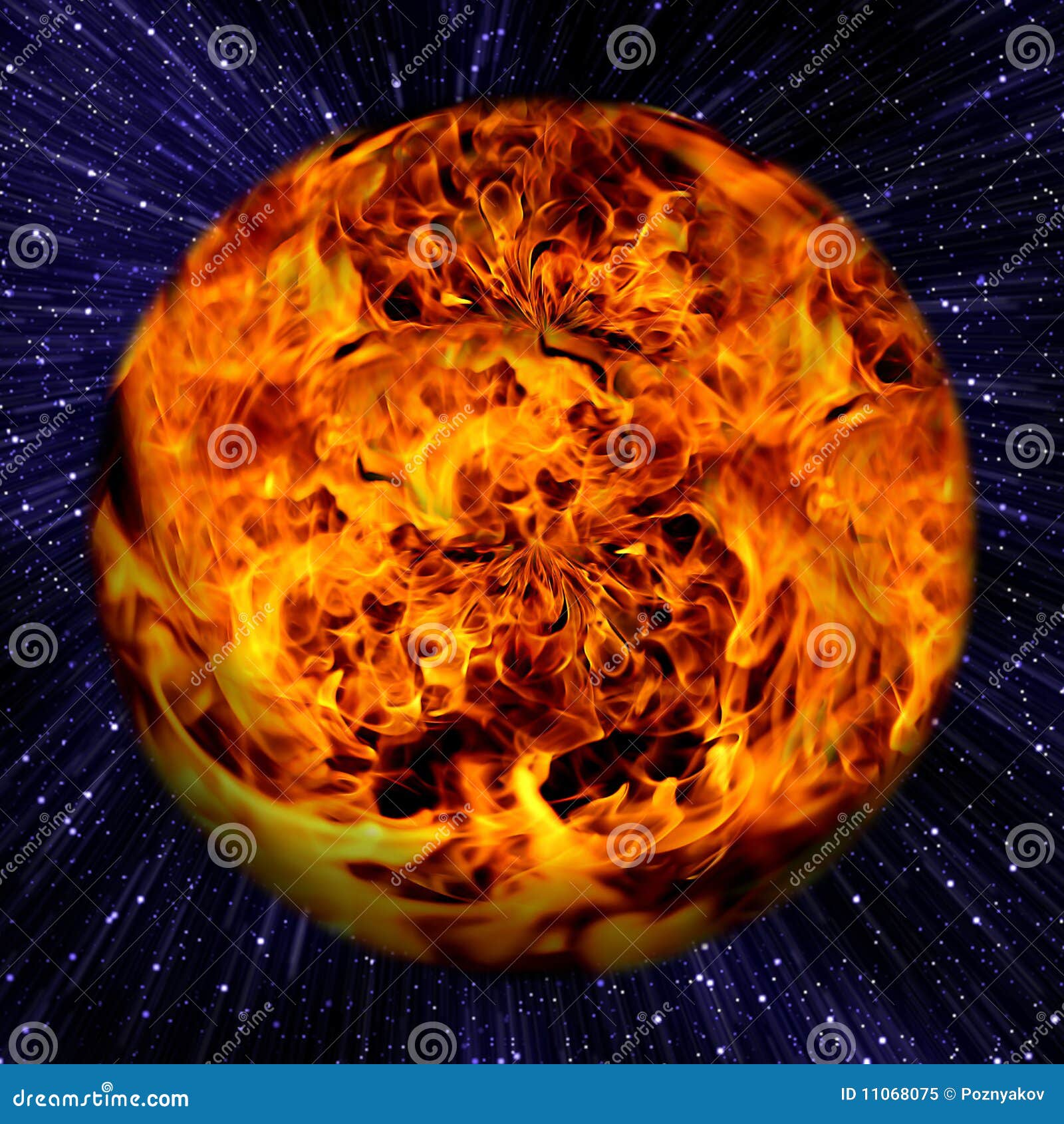 Group of Star in Outer Space with Fire Ball. Stock Illustration ...