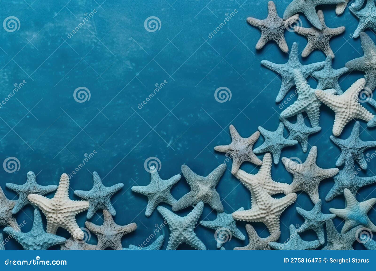 A Group Of Starfish On A Blue Background. AI Generative Image . A Lot ...