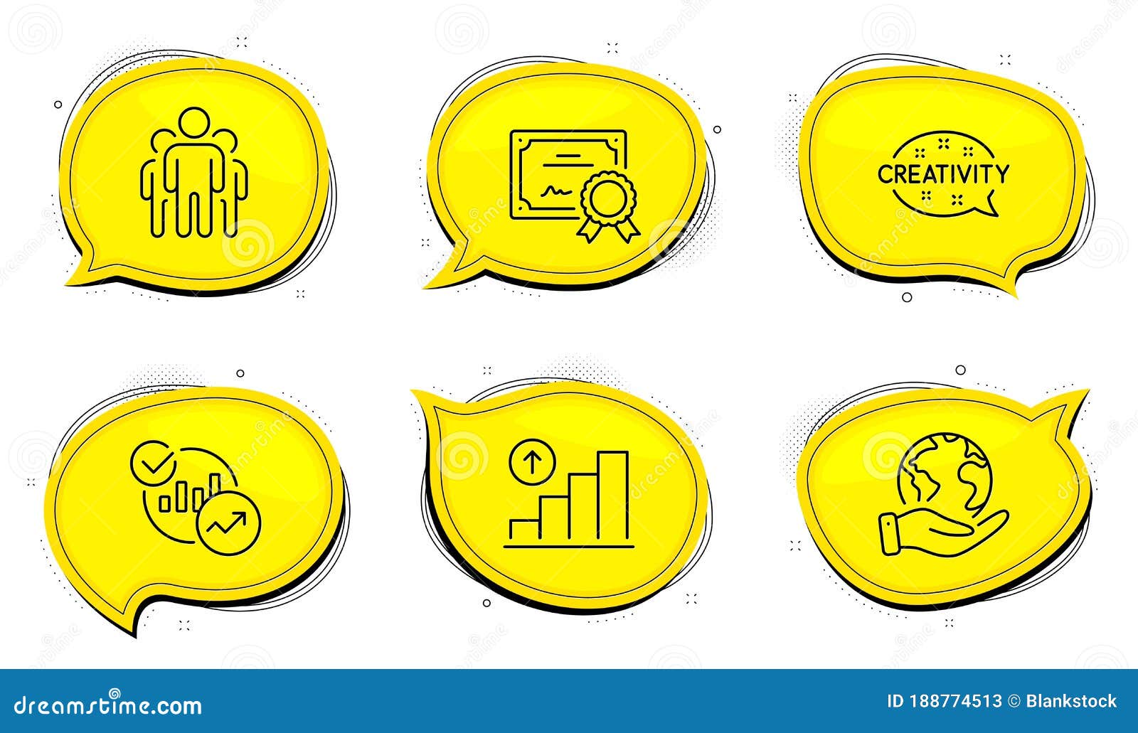 Group, Statistics And Creativity Icons Set. Graph Chart Sign. Managers ...