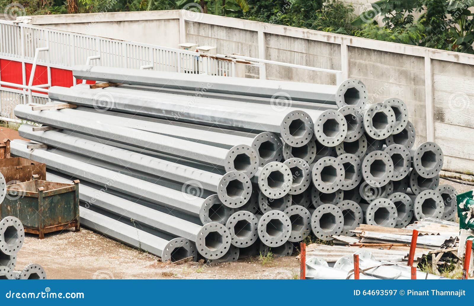 Group of steel piling. stock image. Image of metallic - 64693597