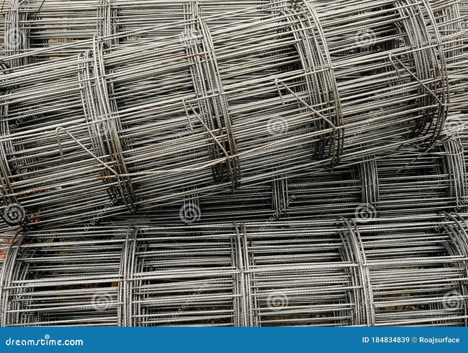 Group of Steel Structures Roll Square Net on Soil. Prepare for ...