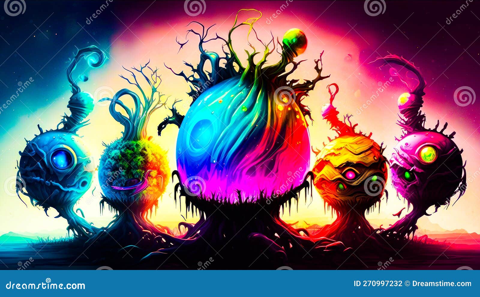 Group of Strange Looking Objects in the Middle of Painting. Fantasy ...