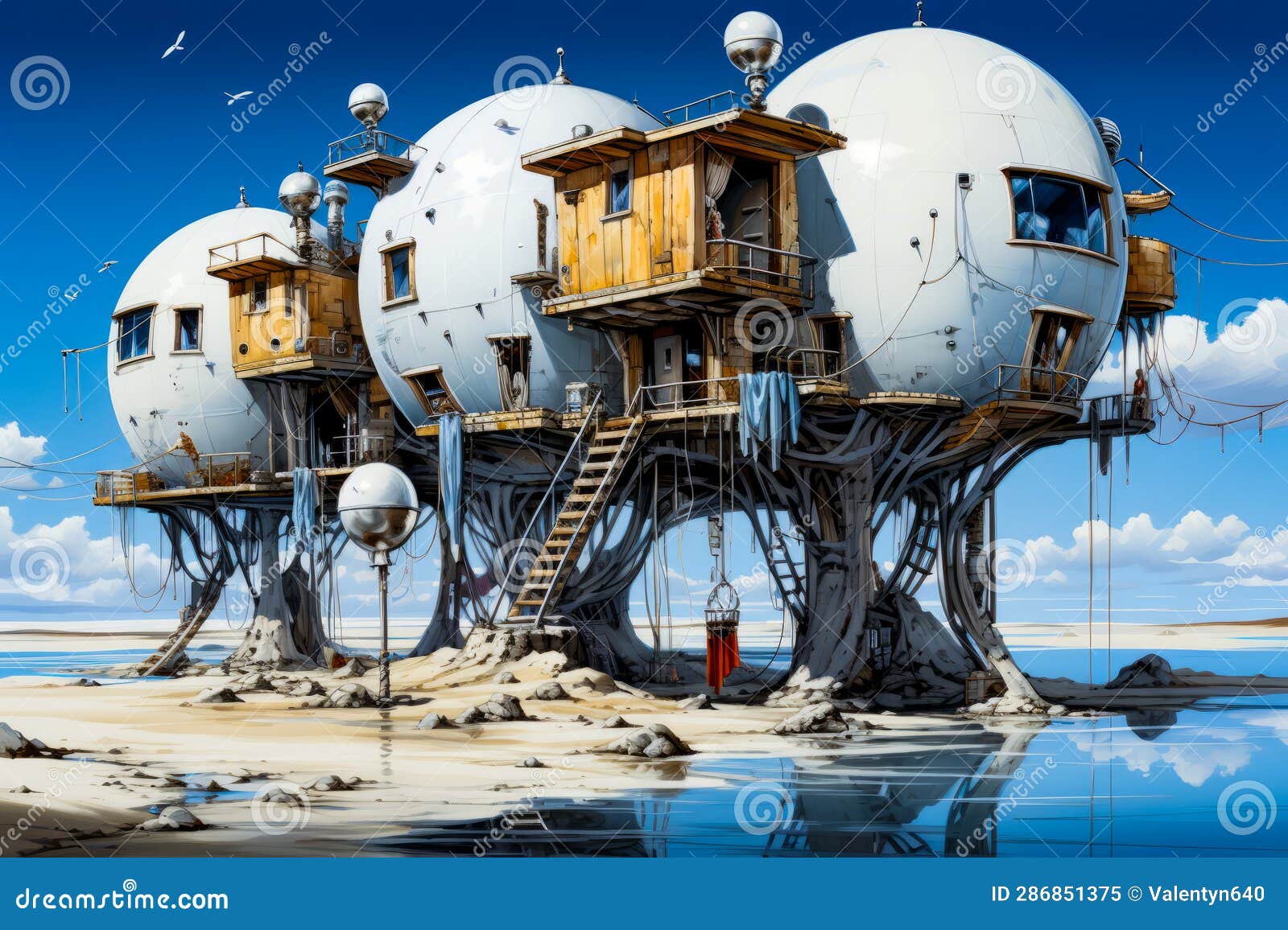 Group of Strange Looking Structures on Beach with Blue Sky in the ...