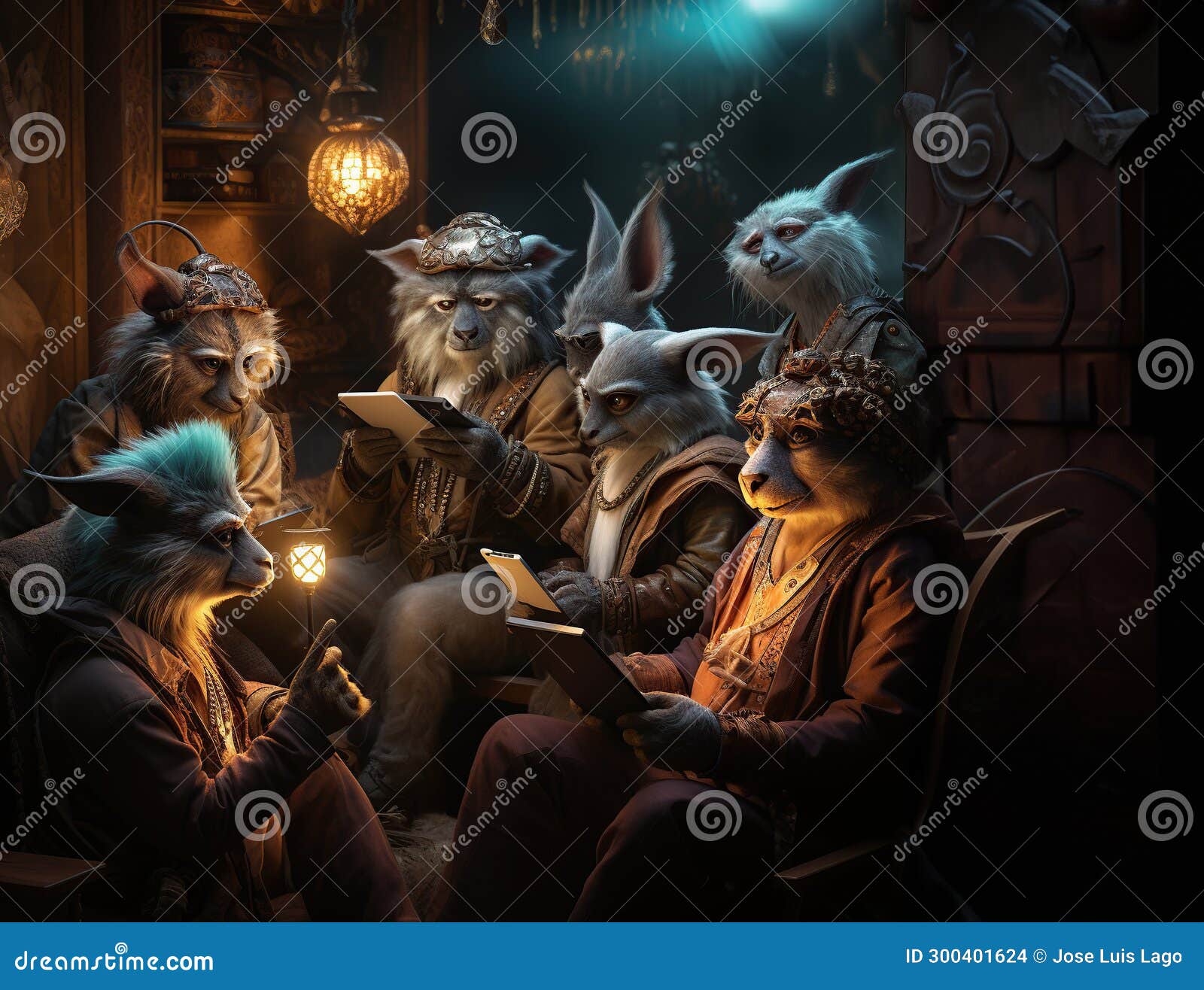 Mutant Animals Roam And Dominate The Cyberpunk Neon City. Stock Photo ...